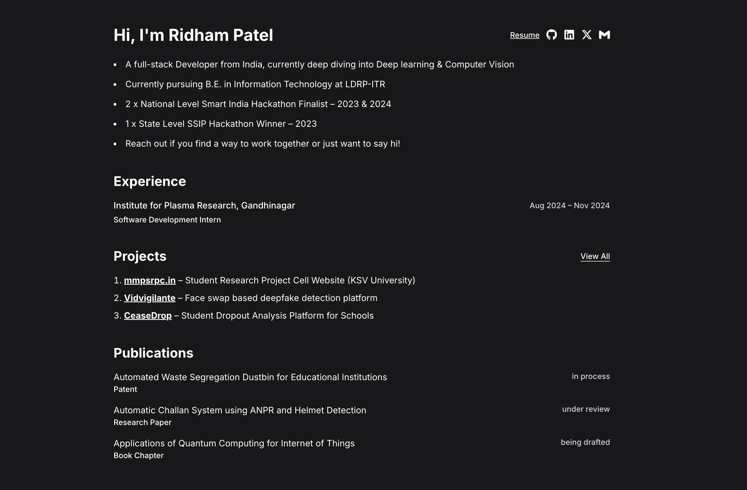 Ridham Patel – Developer Portfolio